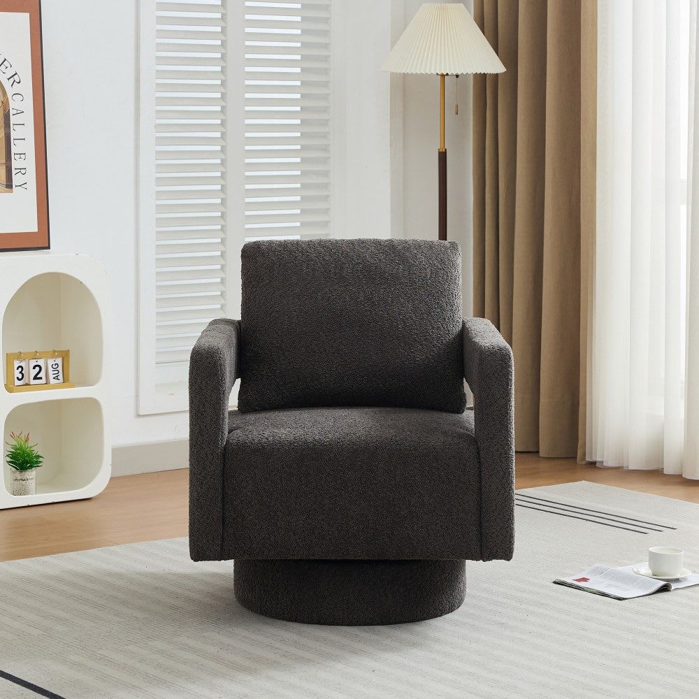 Coolbibila Modern 29 Inch Charcoal Boucle Square Swivel Accent Club ...
