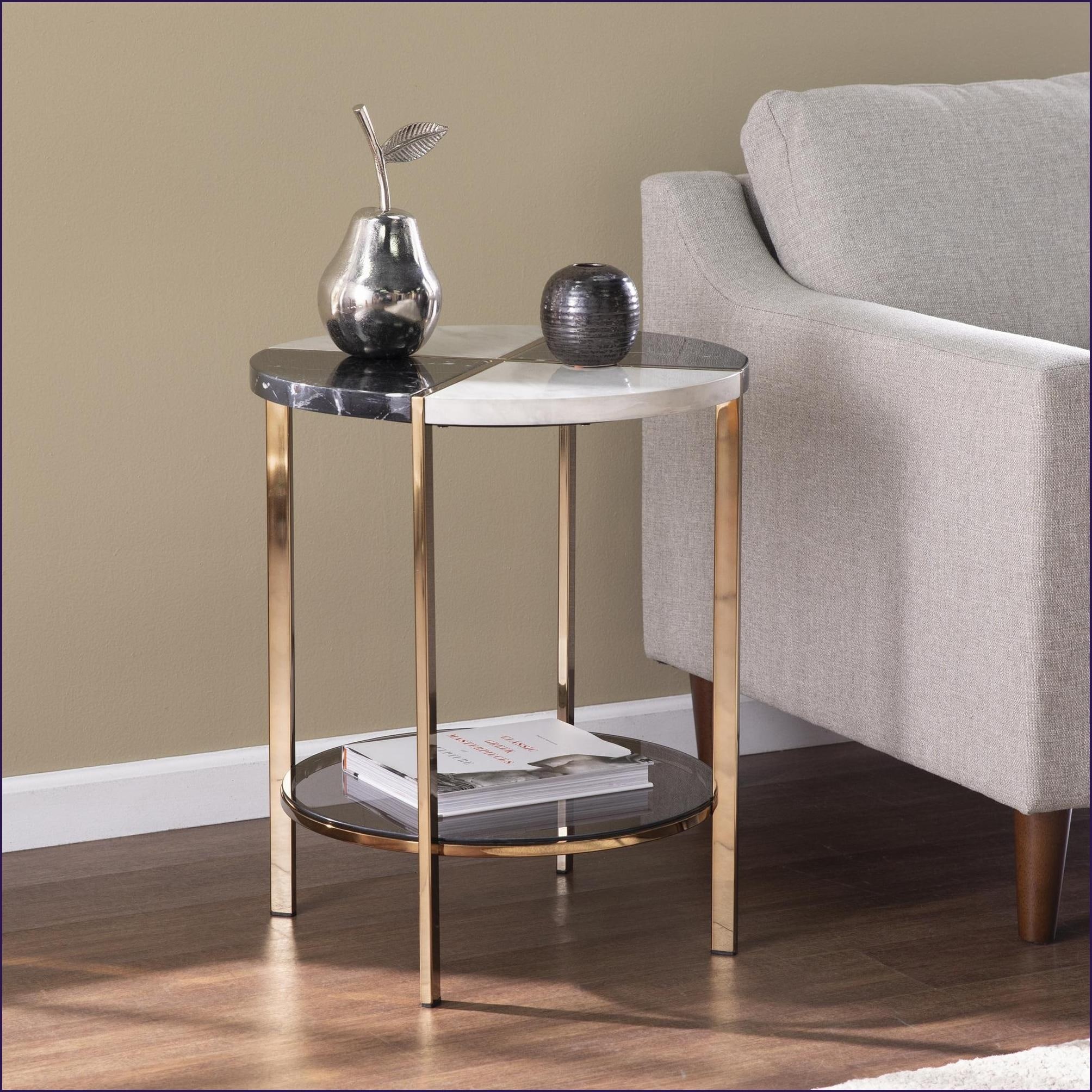 Watnature Modern Black amp White Marble Coffee Table with Champagne ...