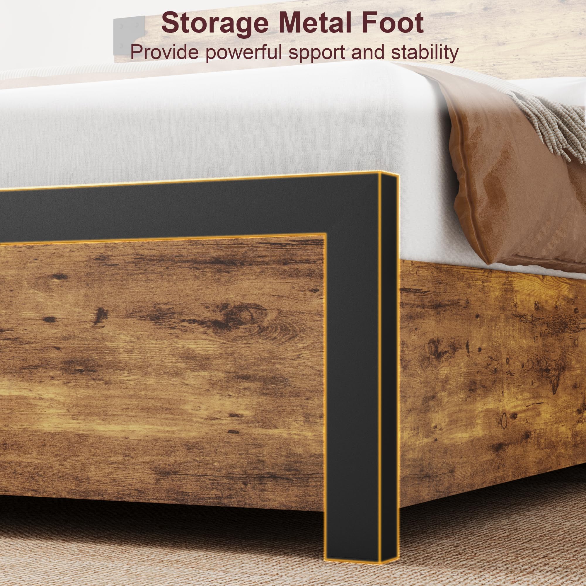 GarveeLife Bed Frame with Wooden Headboard: Spacious Platform Design ...