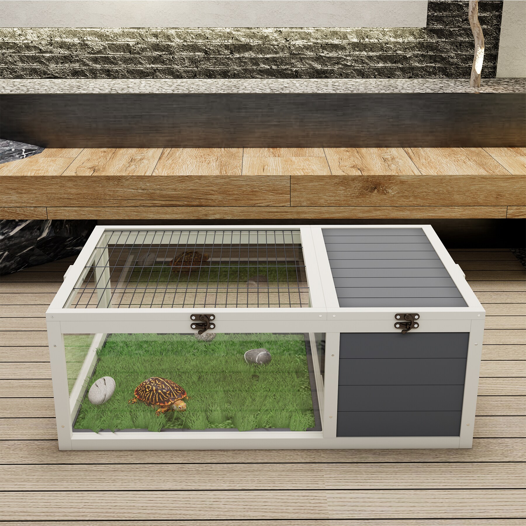 LOVMOR 39inchWood Tortoise House Indoor Reptile Cage 2 Removable ...