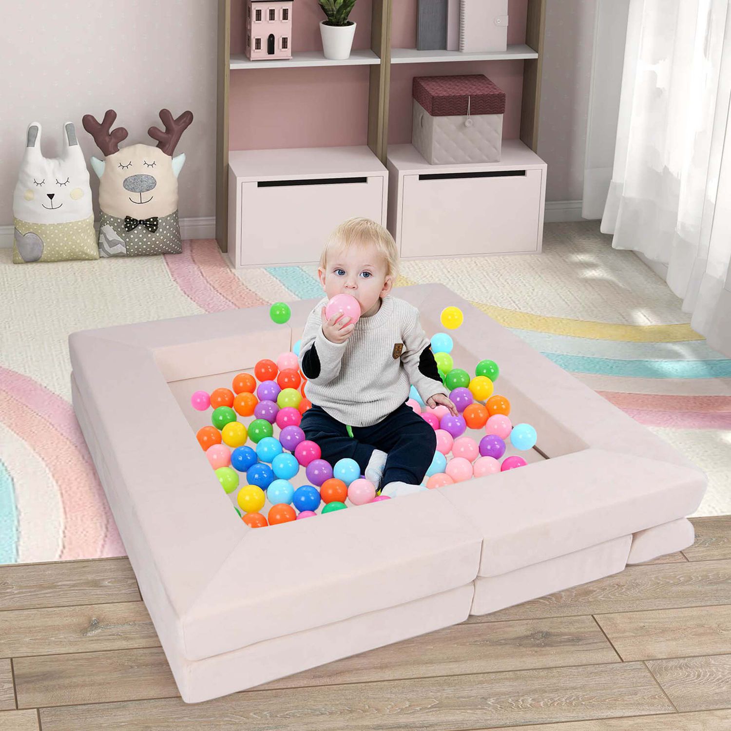 Costway Kids Modular Play Couch Play Set with Suede Fabric Cover High ...