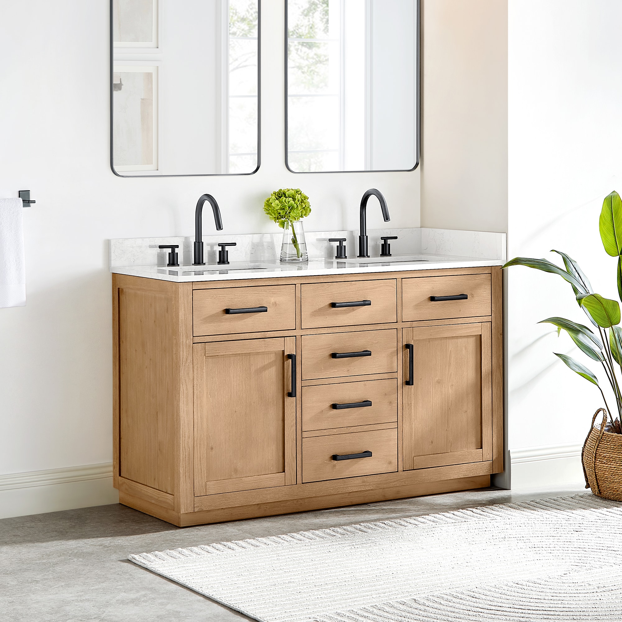 Altair Gavino 54-in Light Brown Undermount Double Sink Bathroom Vanity ...
