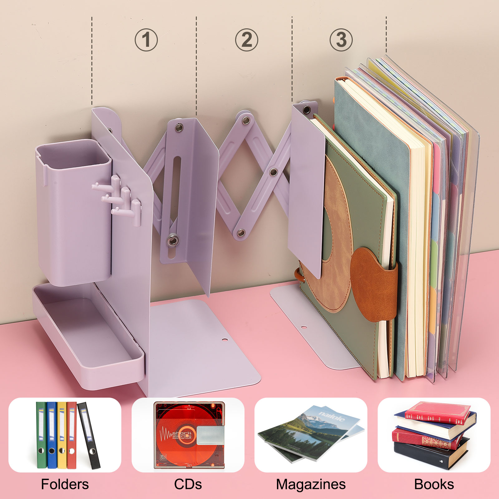 PATIKIL Adjustable Book Ends 7.5-Inch Tall Heavy Duty Metal Adjustable ...