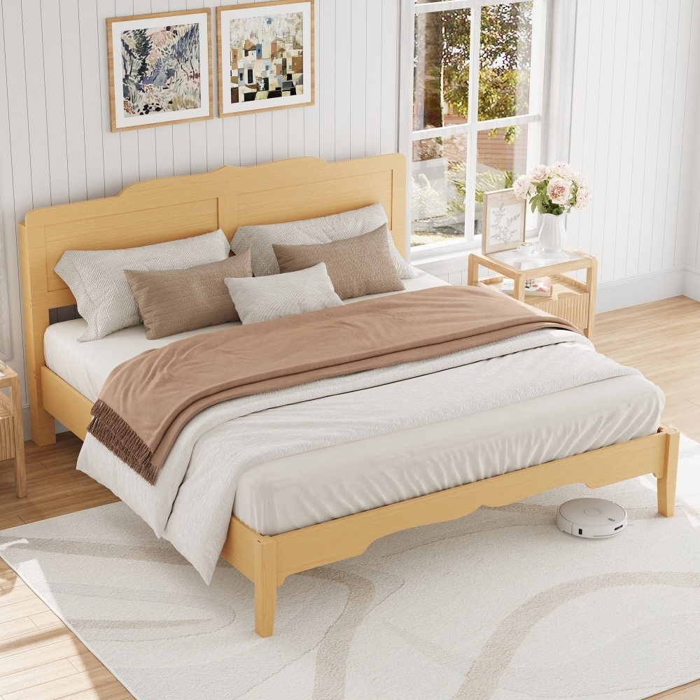 Belffin Minimalist Wooden Bed Mortise and Tenon Bed Frame Tall-Leg Bed ...