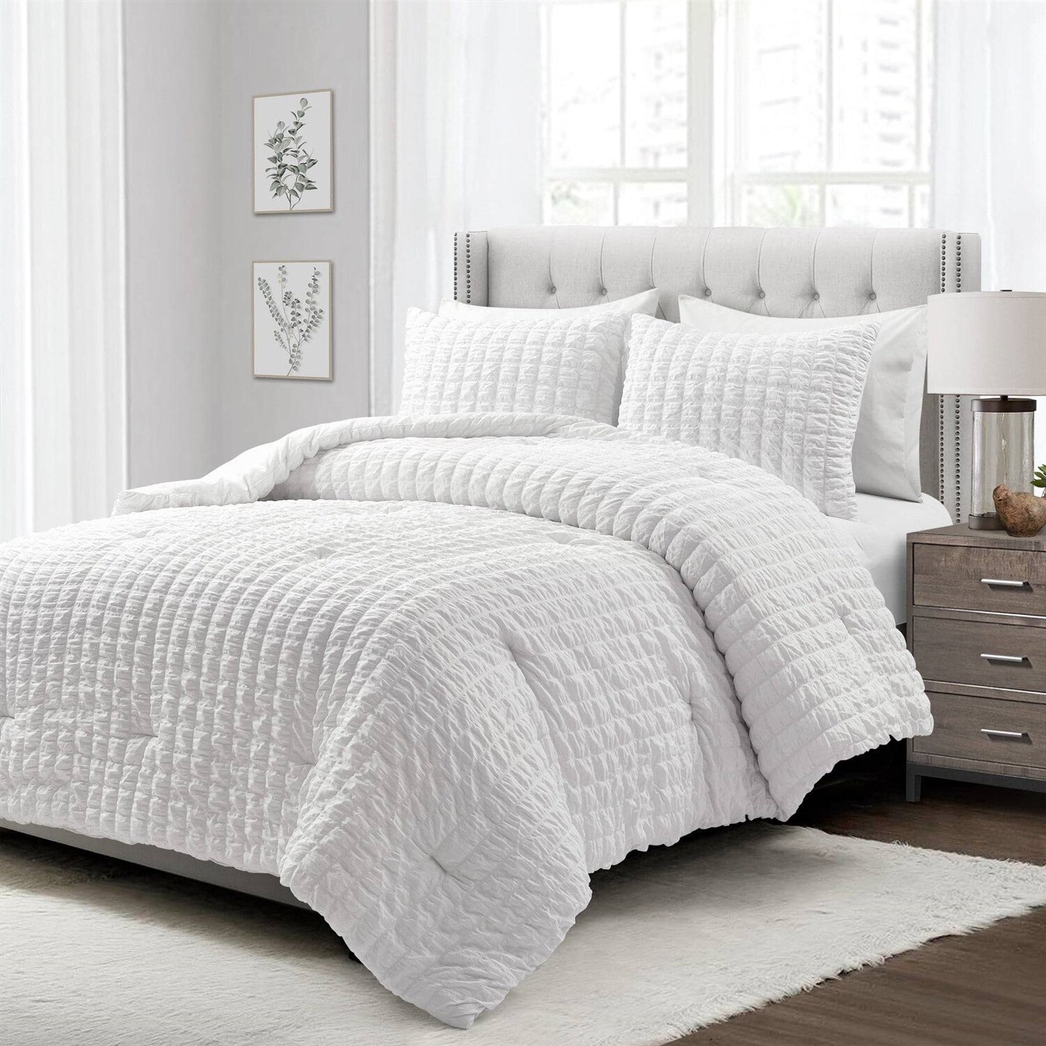 Slickblue White Crinkled Textured Polyester Comforter Set for Master or ...