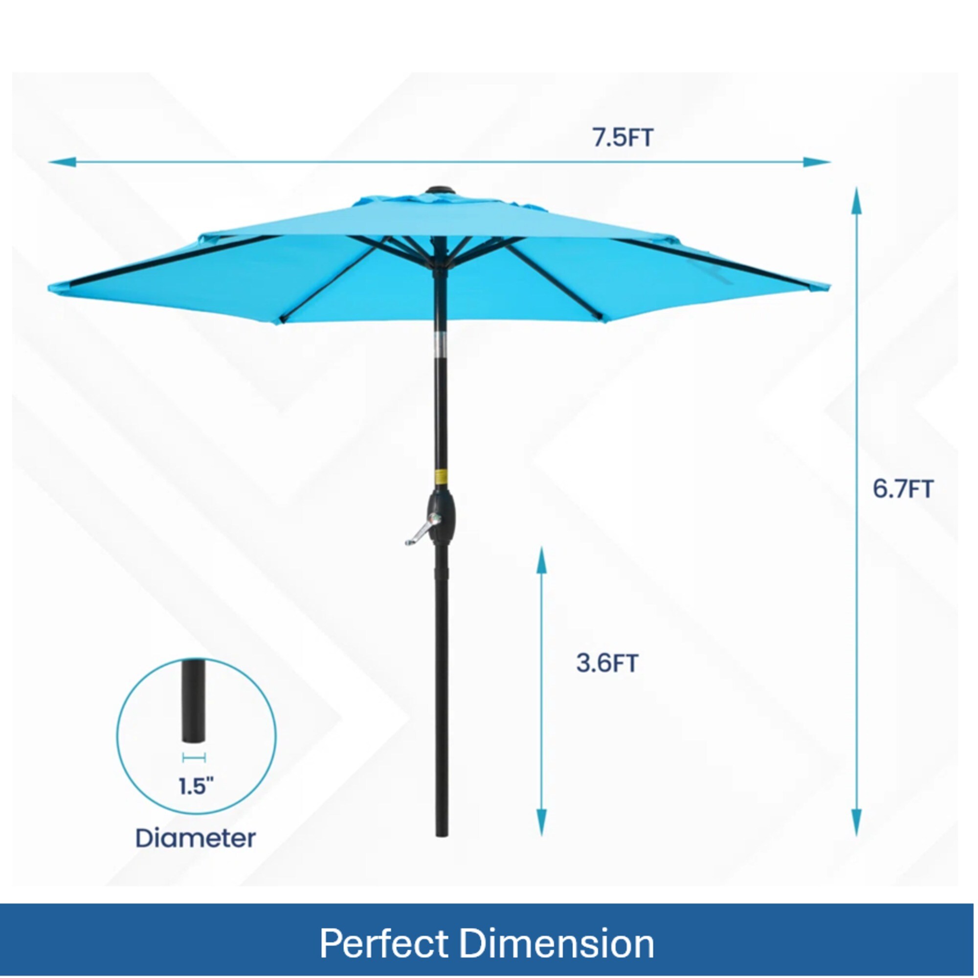 Afoxsos 7.5 ft Blue Market Patio Umbrella Crank Lift Push Button Tilt ...