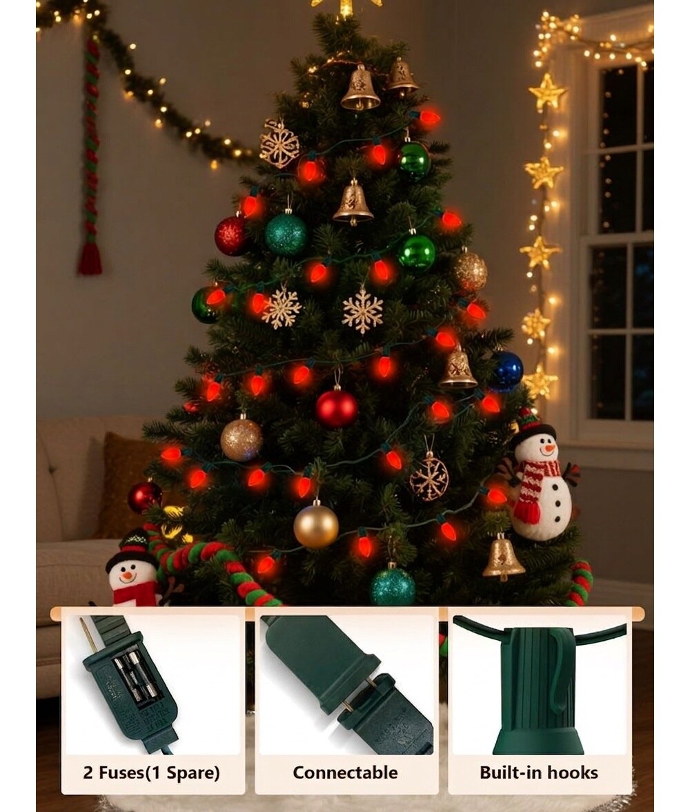 AOIZGMY LED C9 Red Christmas Lights Outdoor 25FT String Lights with 26 ...