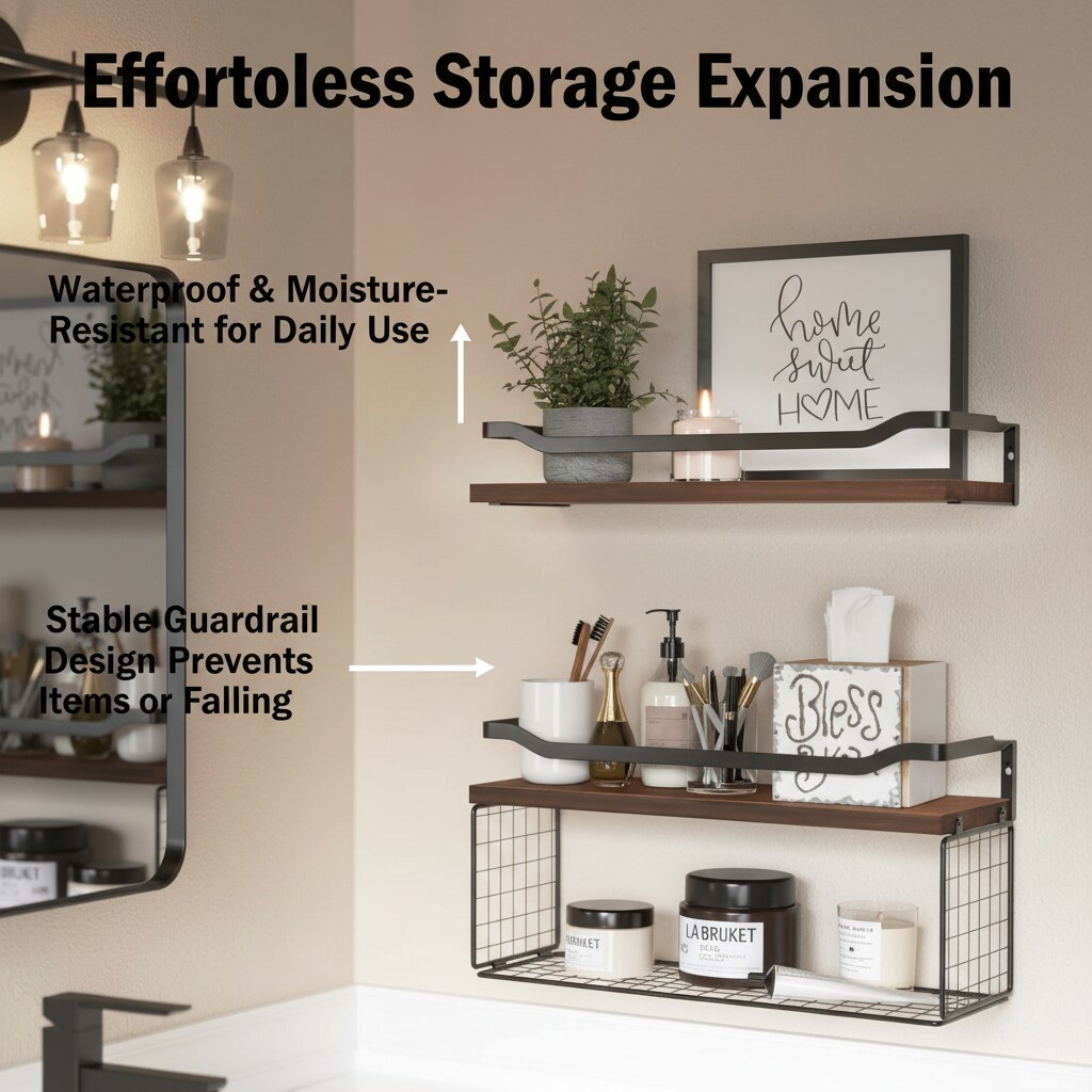 Paradigms Interiors Dark Brown Floating Shelves With Wire Storage ...