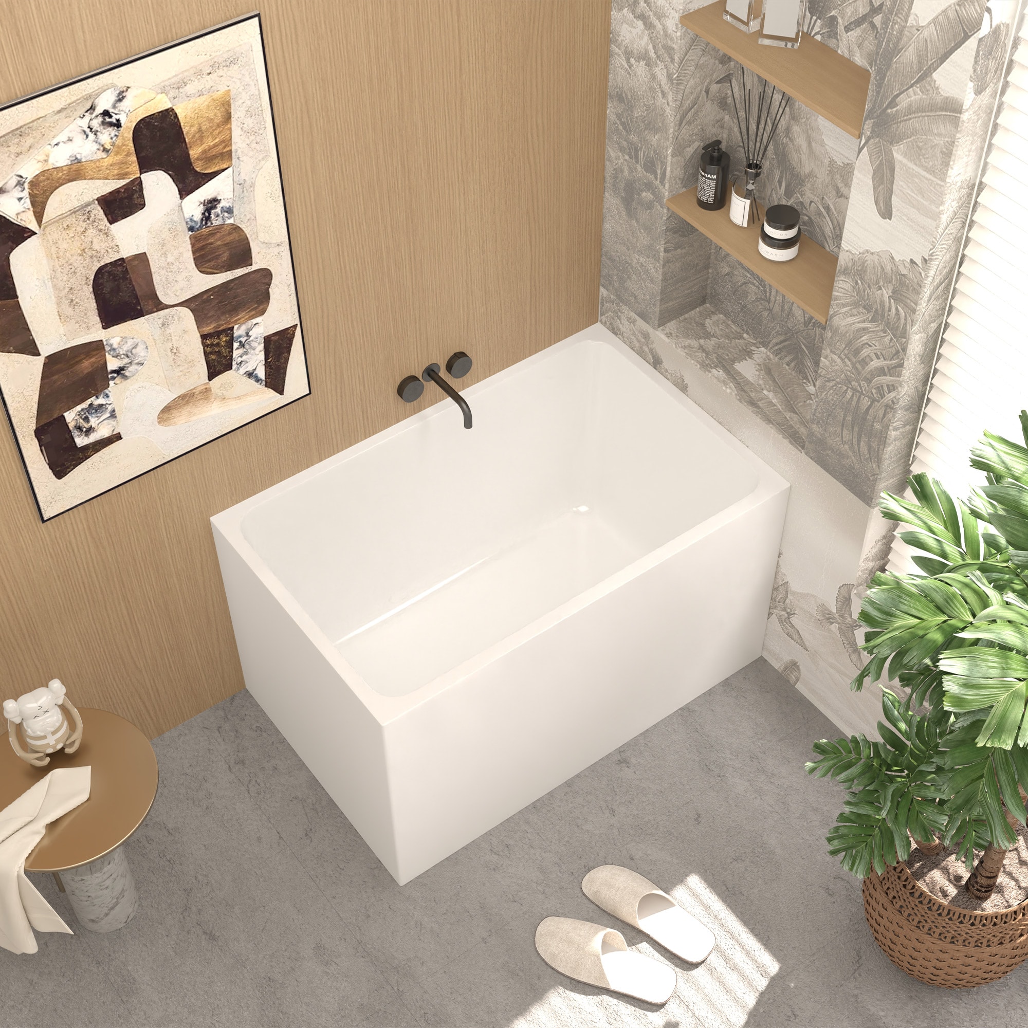 Wooakway 43-in Acrylic Freestanding Bathtub Spacious rectangle Shape ...