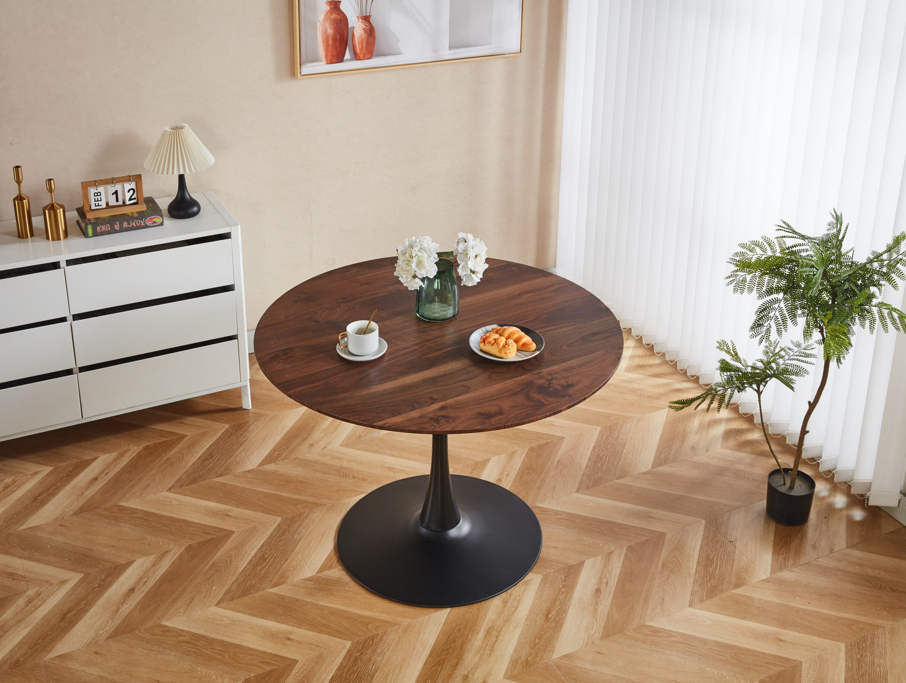 Tatayosi 42.1inch WOOD COLOR TOP Tulip Table Mid century Dining Table ...