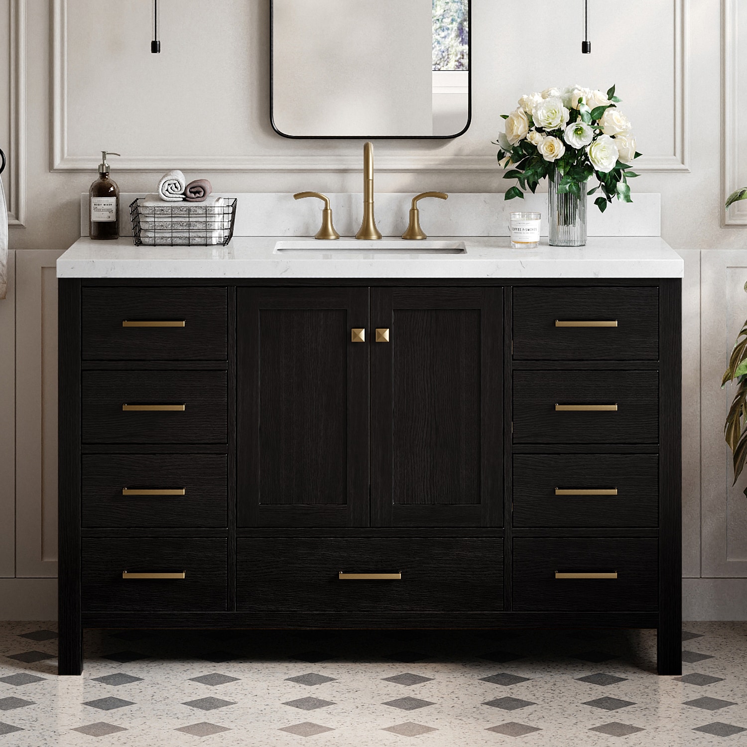 ARIEL Cambridge 54-in Black Oak Bathroom Vanity Base Cabinet without ...