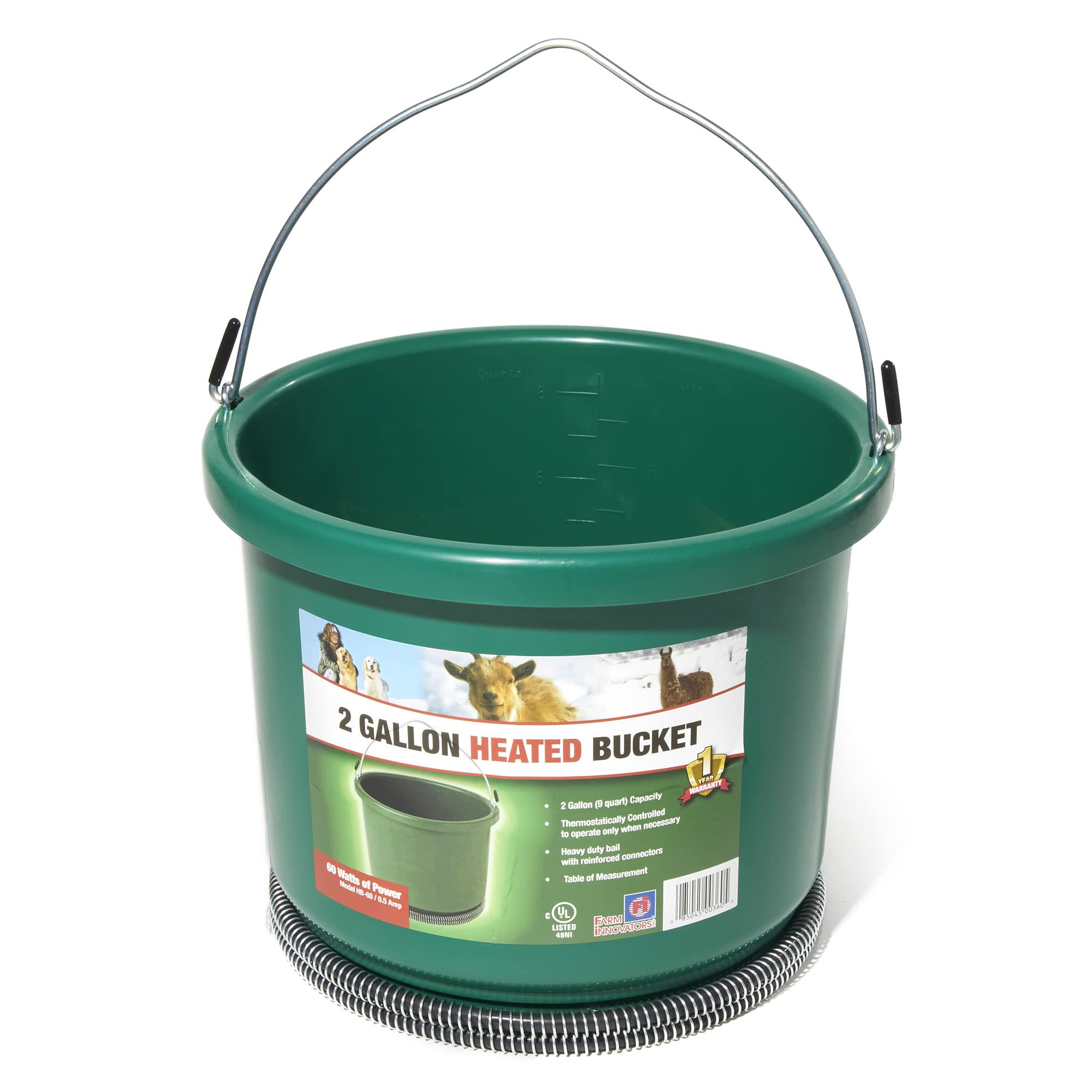 Farm Innovators HB-60 9 Quart 2 Gallon Plastic Heated Bucket w/Metal ...