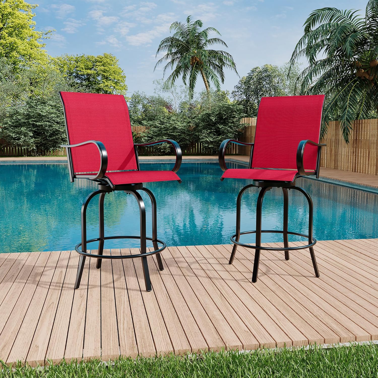 GarveeLife Outdoor Swivel Bar Chairs Set of 2 Bar Stools with Steel ...