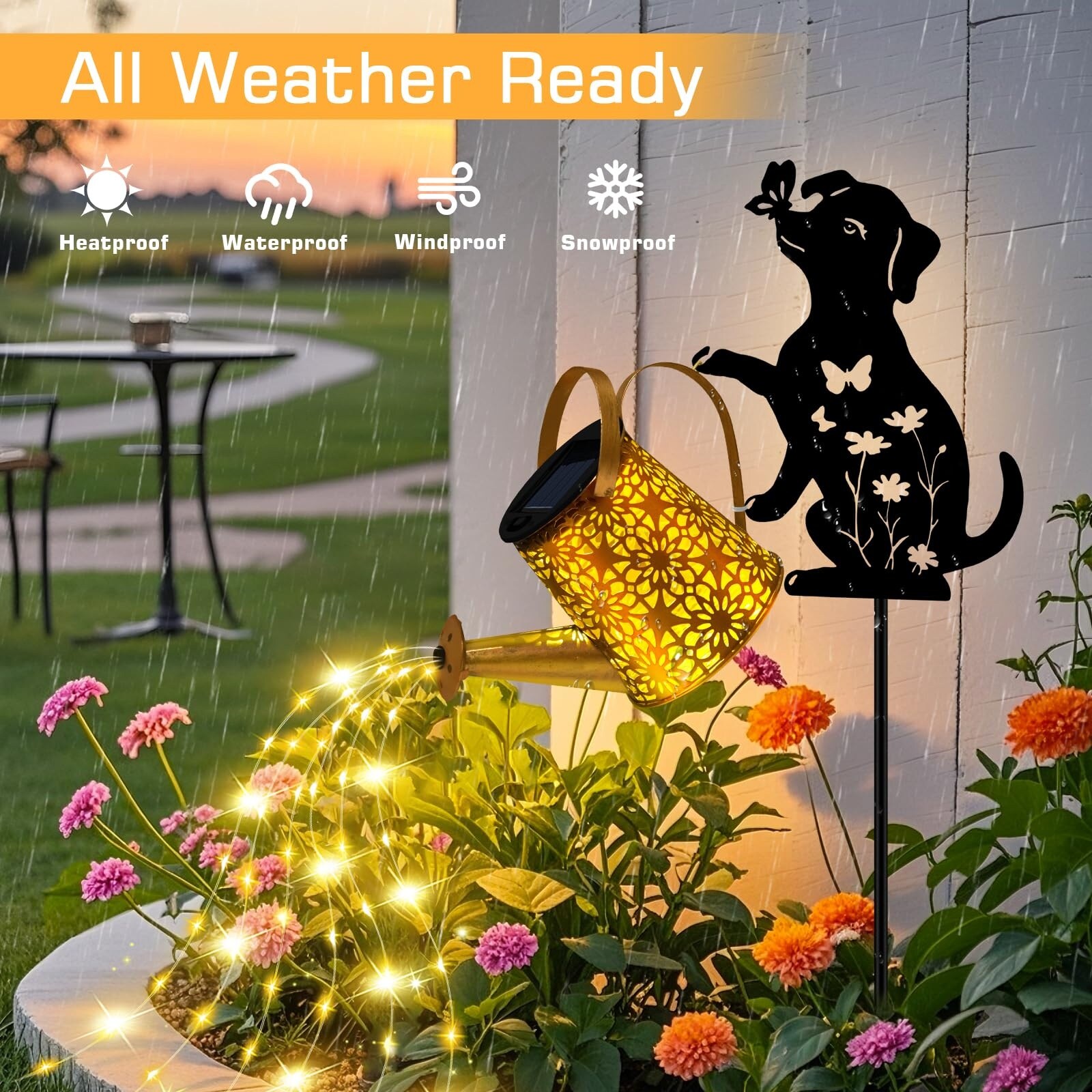 AOIZGMY Solar Dog Watering Can Light Outdoor Metal Dog Silhouette Stake ...