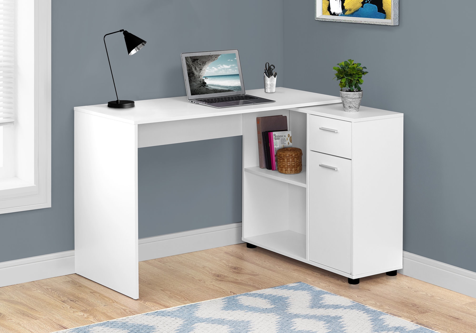 Tatayosi 46 Inch White L Shaped Computer Desk with Storage Drawer and ...