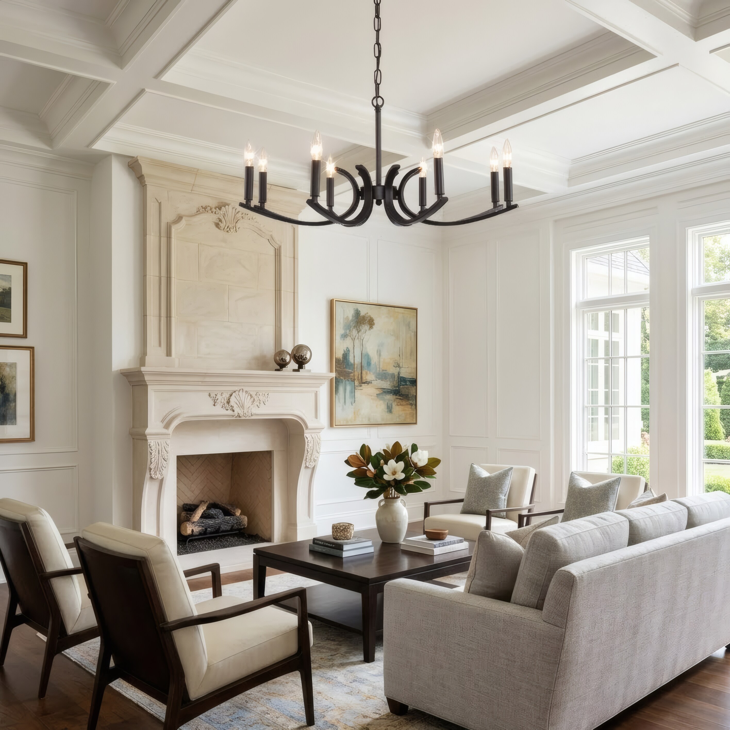 RCCFBHM 30-in 8 Light Farmhouse Chandelier Black Metal Industrial ...