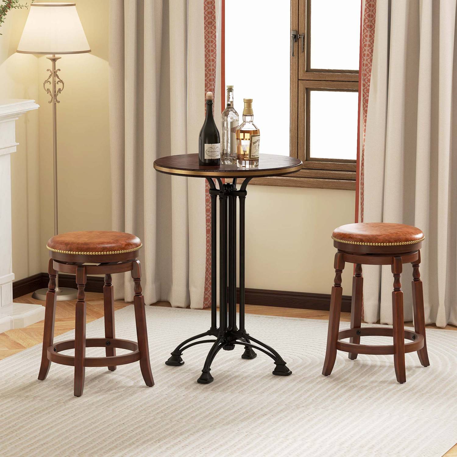 Costway 24 inches Swivel Bar Stool Set of 2 with Upholstered Seat and ...