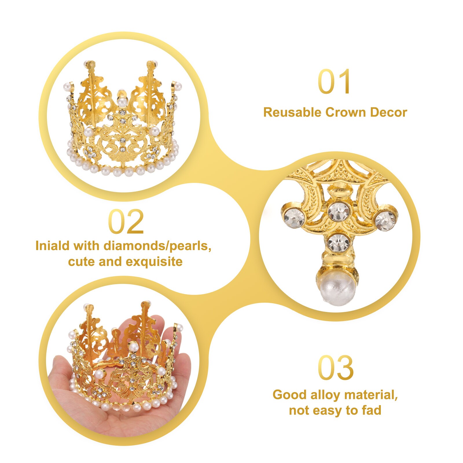 Unique Bargains 6pcs Mini Crown Cake Toppers Alloy Queen Princess ...