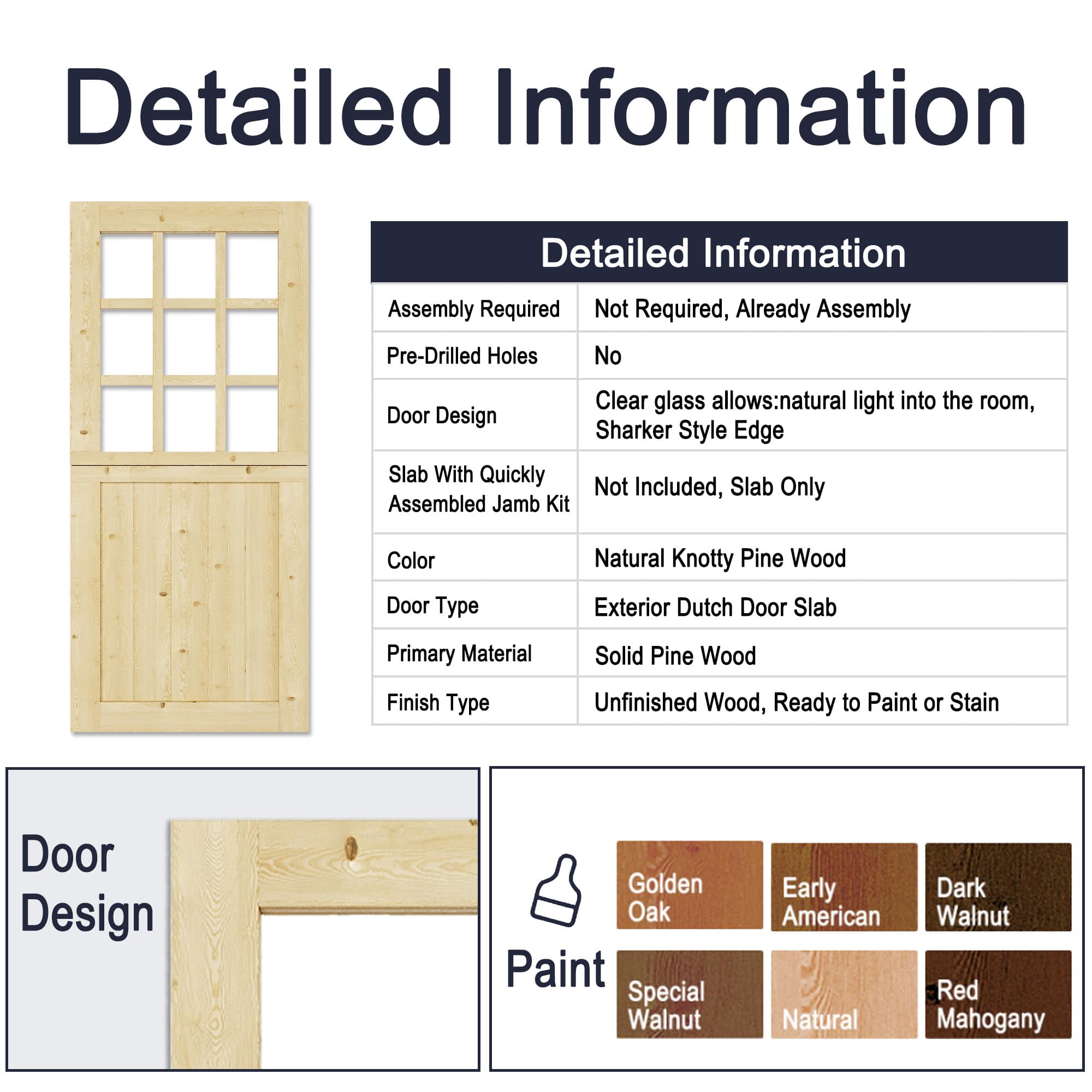 Ark Design 9 Lite Clear Glass Unfinished Pine Wood and Dutch Door Slab ...