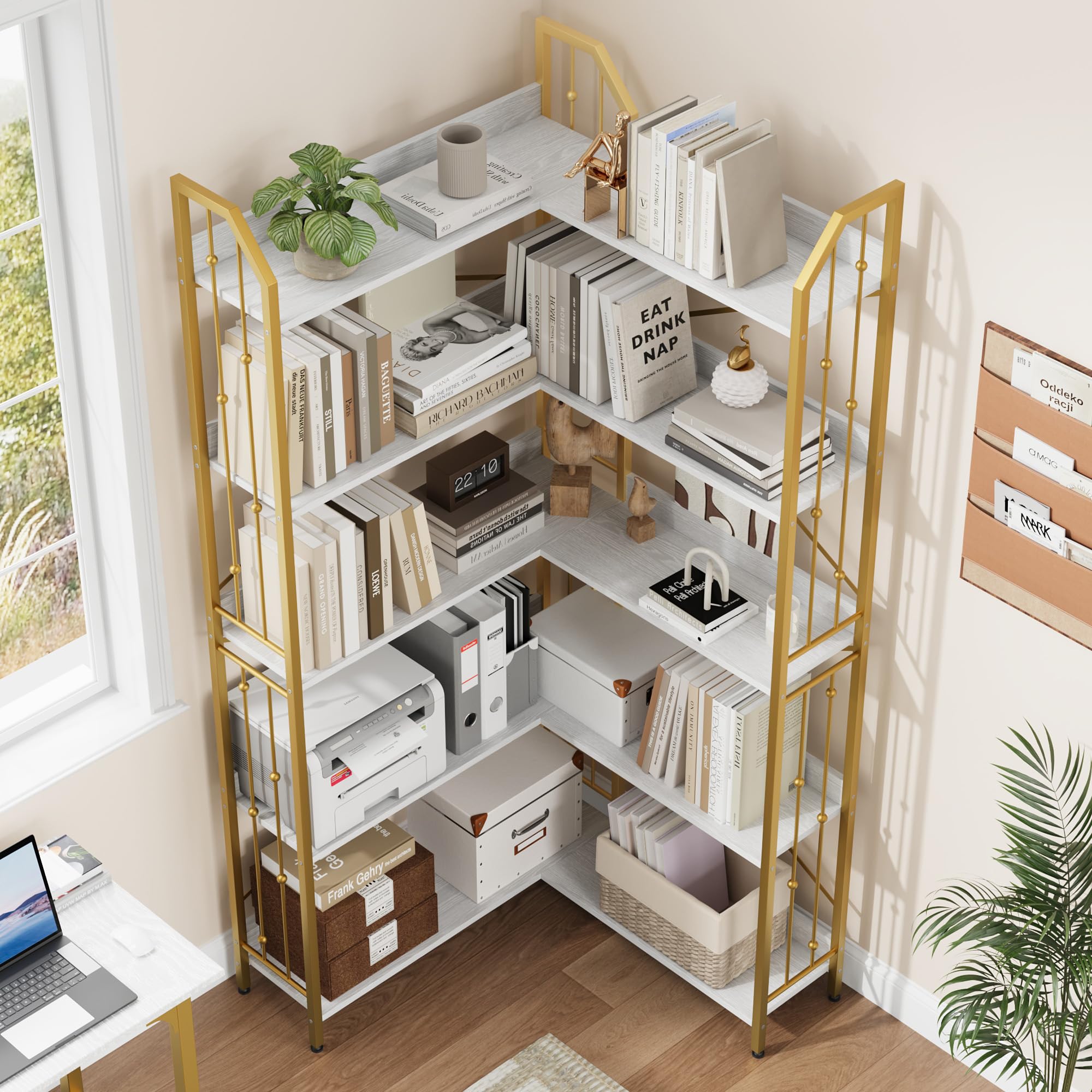 IdealHouse Gold White 72 Inch Tall 5 Tier L Shaped Corner Industrial ...