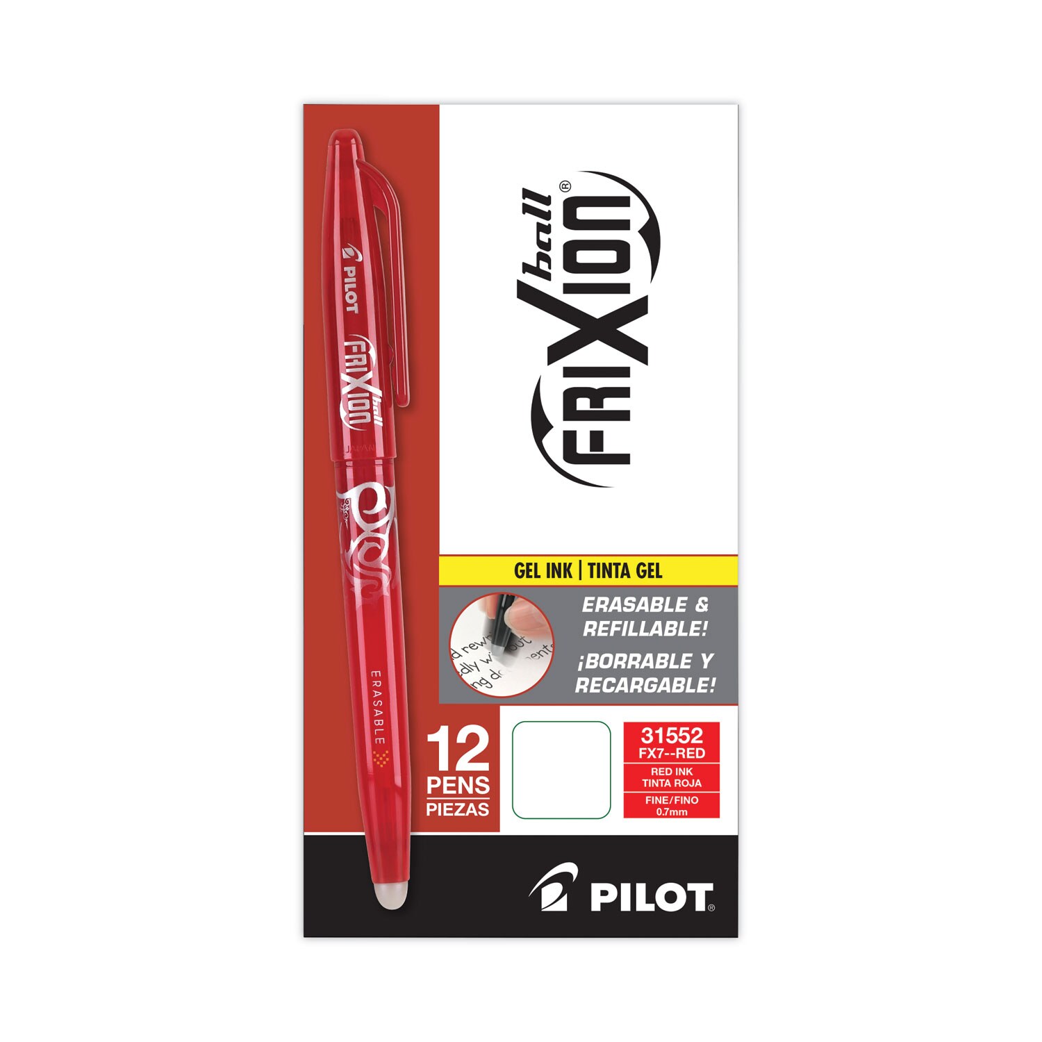 Pilot Frixion Ball Erasable Gel Pen Stick Fine 0.7 Mm Red Ink Red ...