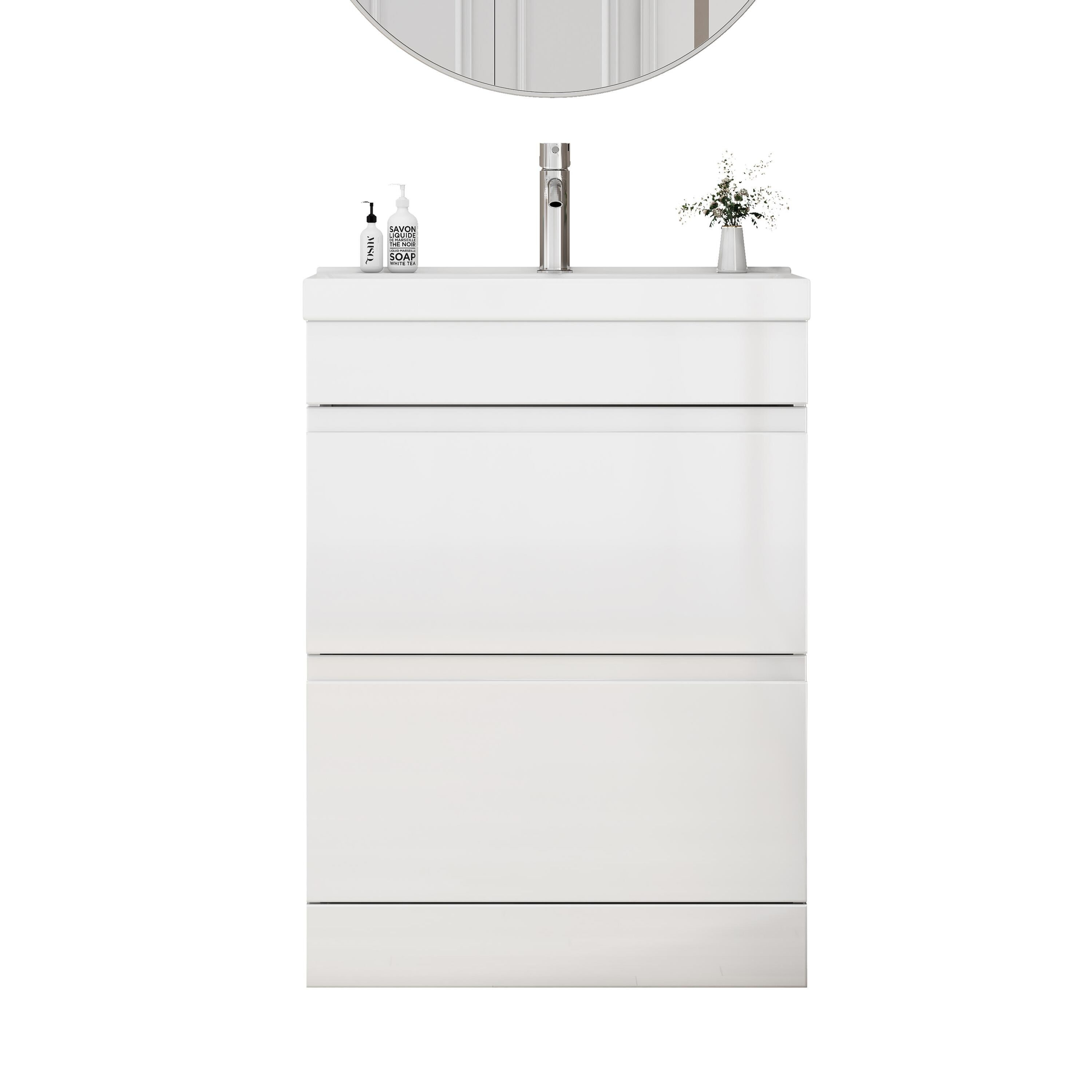 BEARSOLIM 24-in Bathroom Vanity With Ceramic Sink 2 Drawers Soft-Close ...