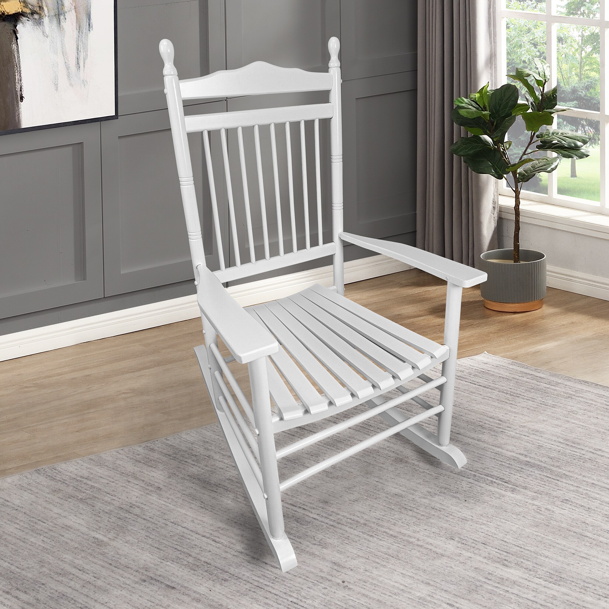 CESICIA Patio Chairs White Wood Frame Stationary Rocking Chair with ...