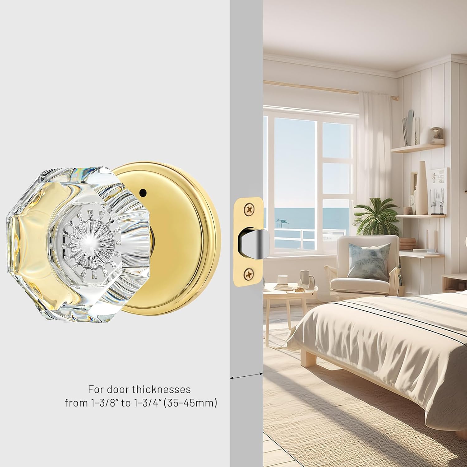 CLCTK Polished Gold Privacy Door Knob with Octagon Crystal Knob and ...
