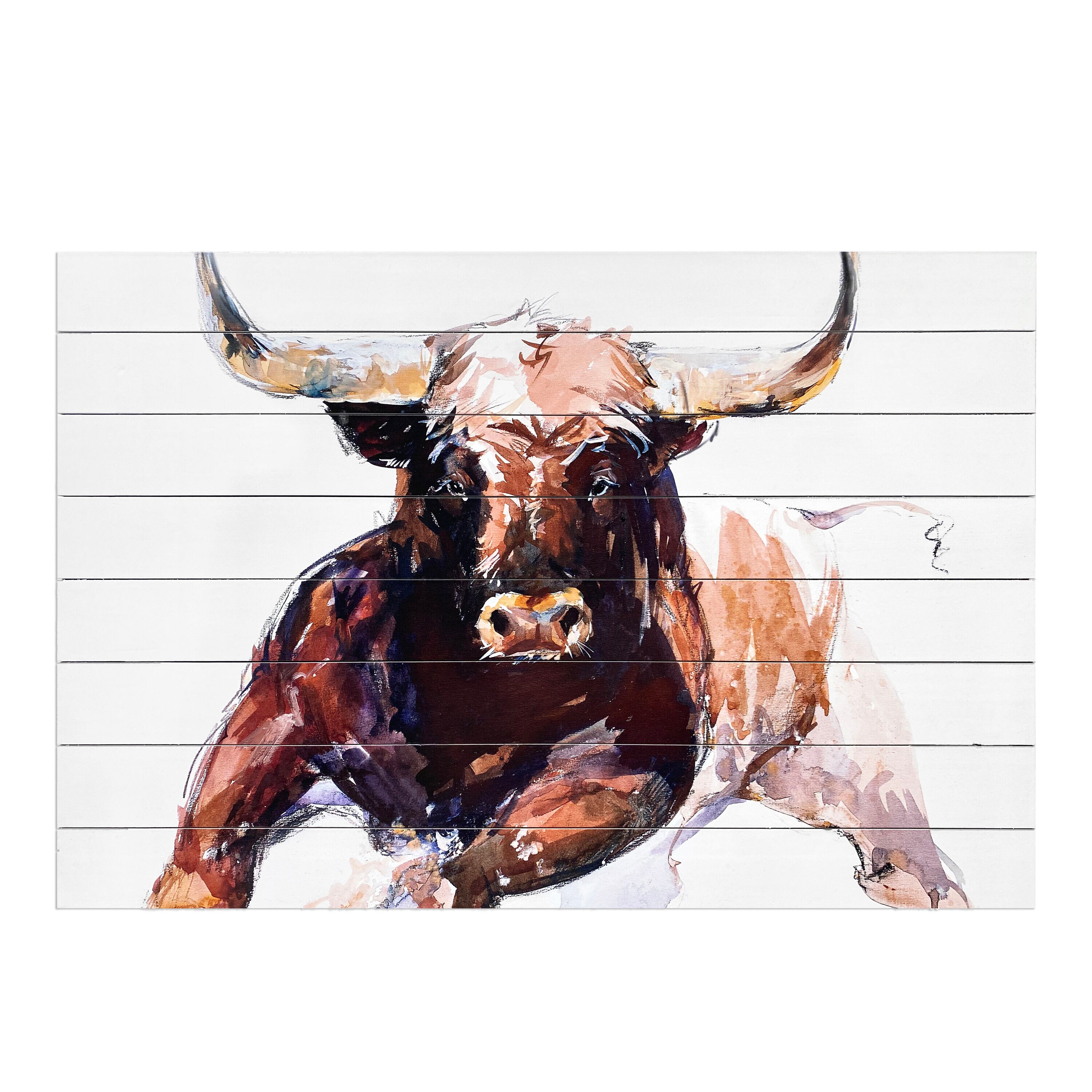 Gallery 57 The Bull White 24-in H x 36-in W Animals Wood Painting at ...