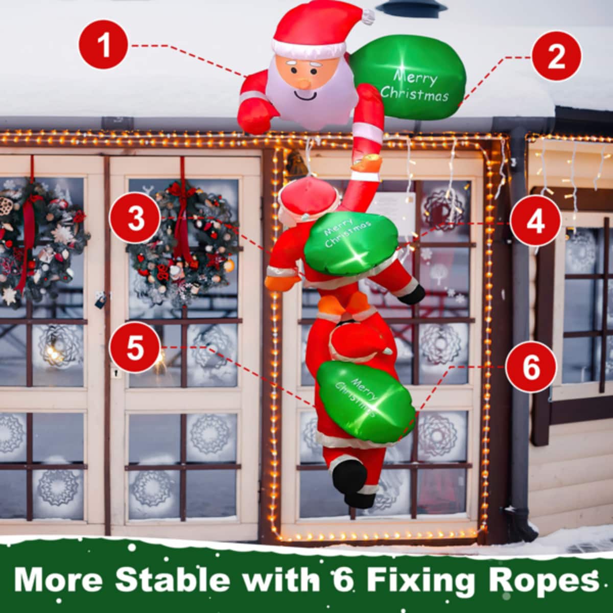 Zyerch 8FT Inflatable Santa Claus Decoration 3 Santa Figures 6 Sets LED ...