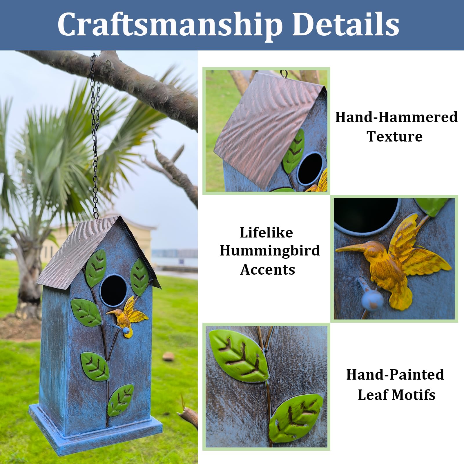 Etokfoks Metal Bird House for Outside 23.46 in Tall Blue Hanging ...