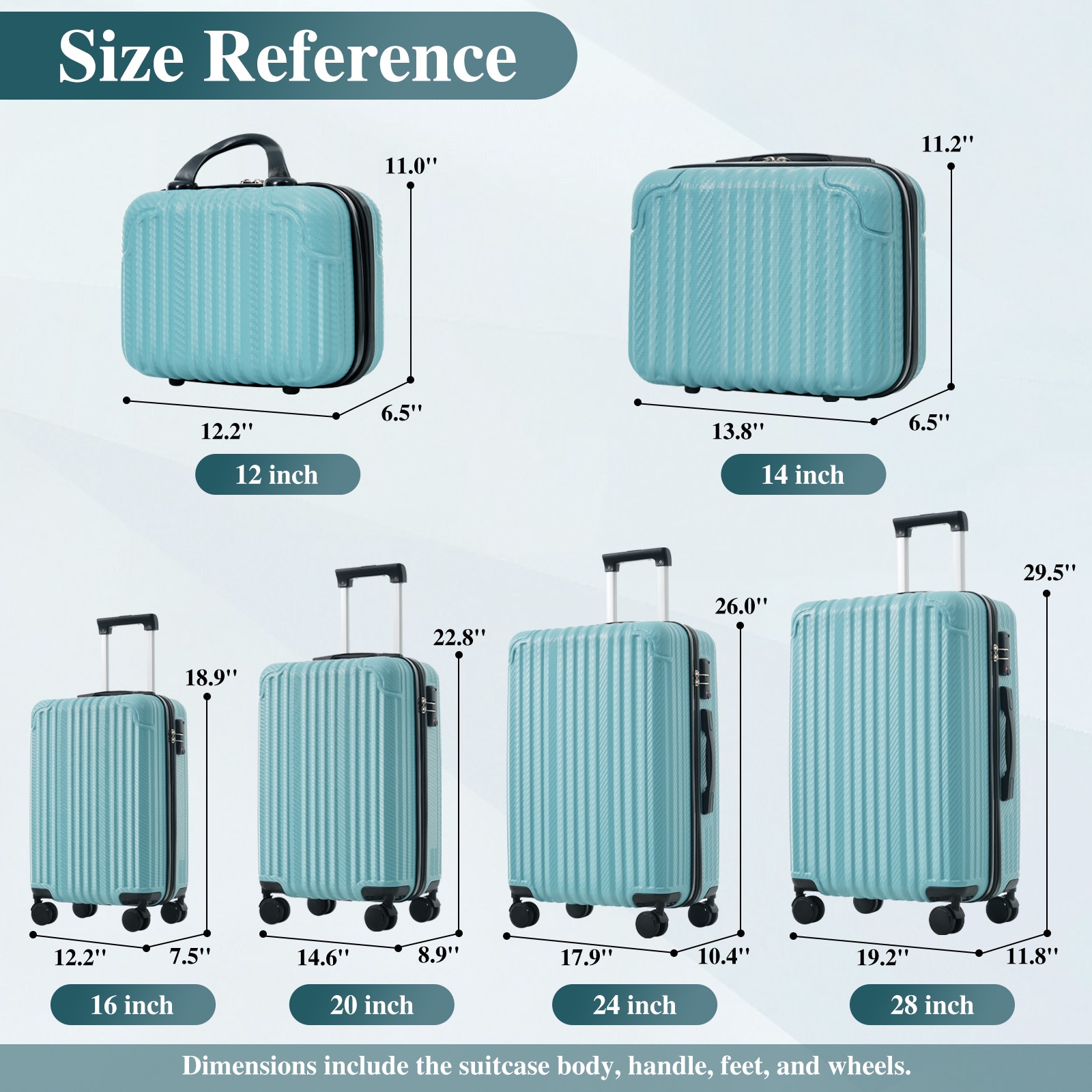 KTMBDW 3-Piece Luggage Set (12/20/24) Carry on Suitcase with ABS+PC ...