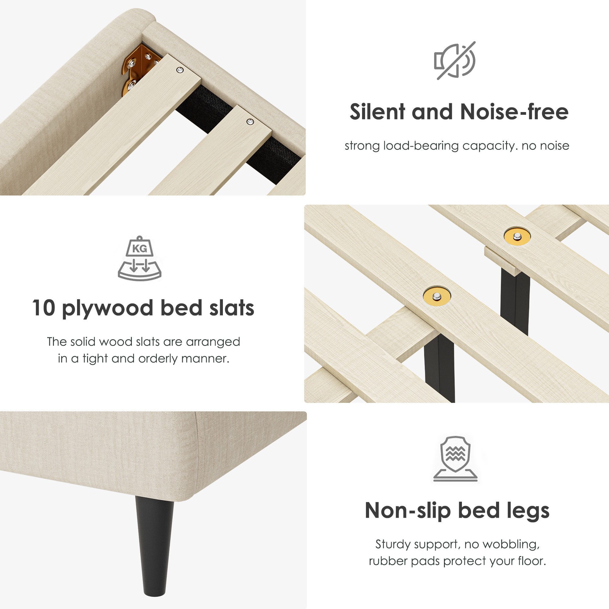 LOVMOR Queen Bed Frame linen storage headboard strong and stable no ...