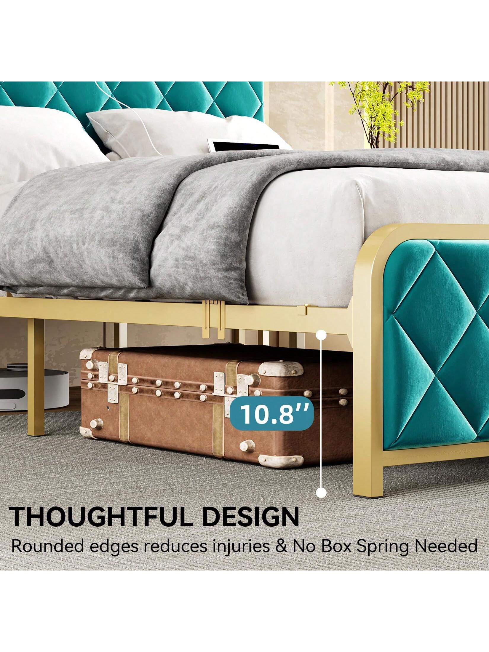 Qeetex Velvet Storage Headboard With Charging Station – Heavy-Duty ...