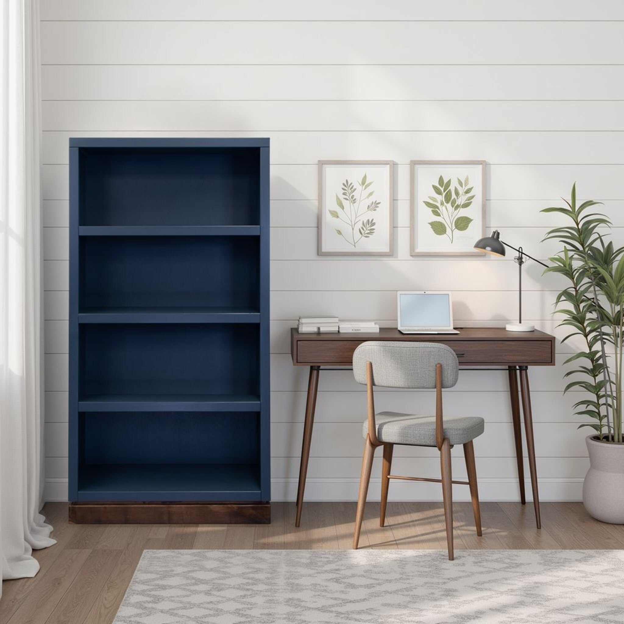 LOVMOR Nora Modular 60 inch High Bookshelf No Assembly Required Blue ...
