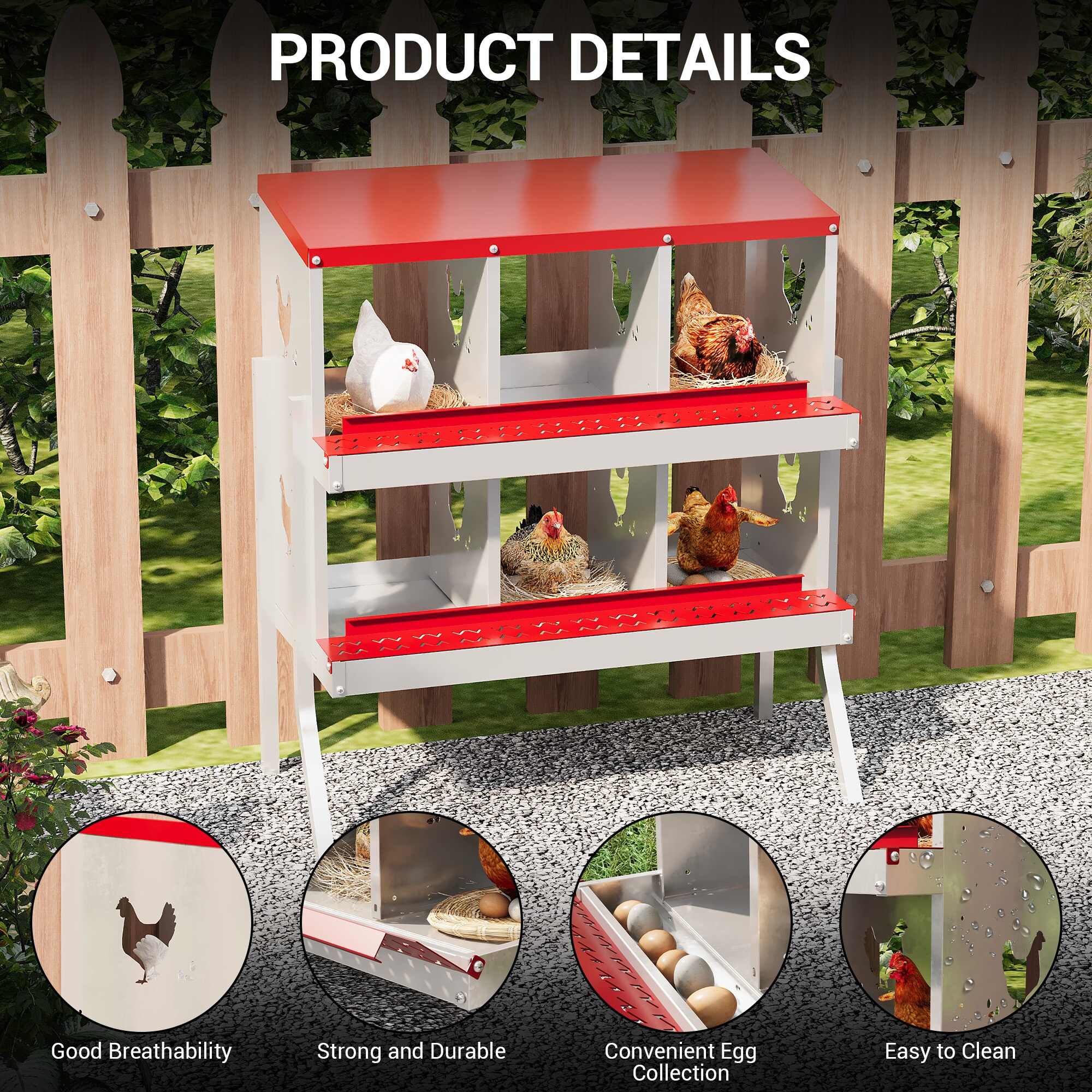 Garvee 6 hole red galvanized steel chicken nesting box with roll out ...