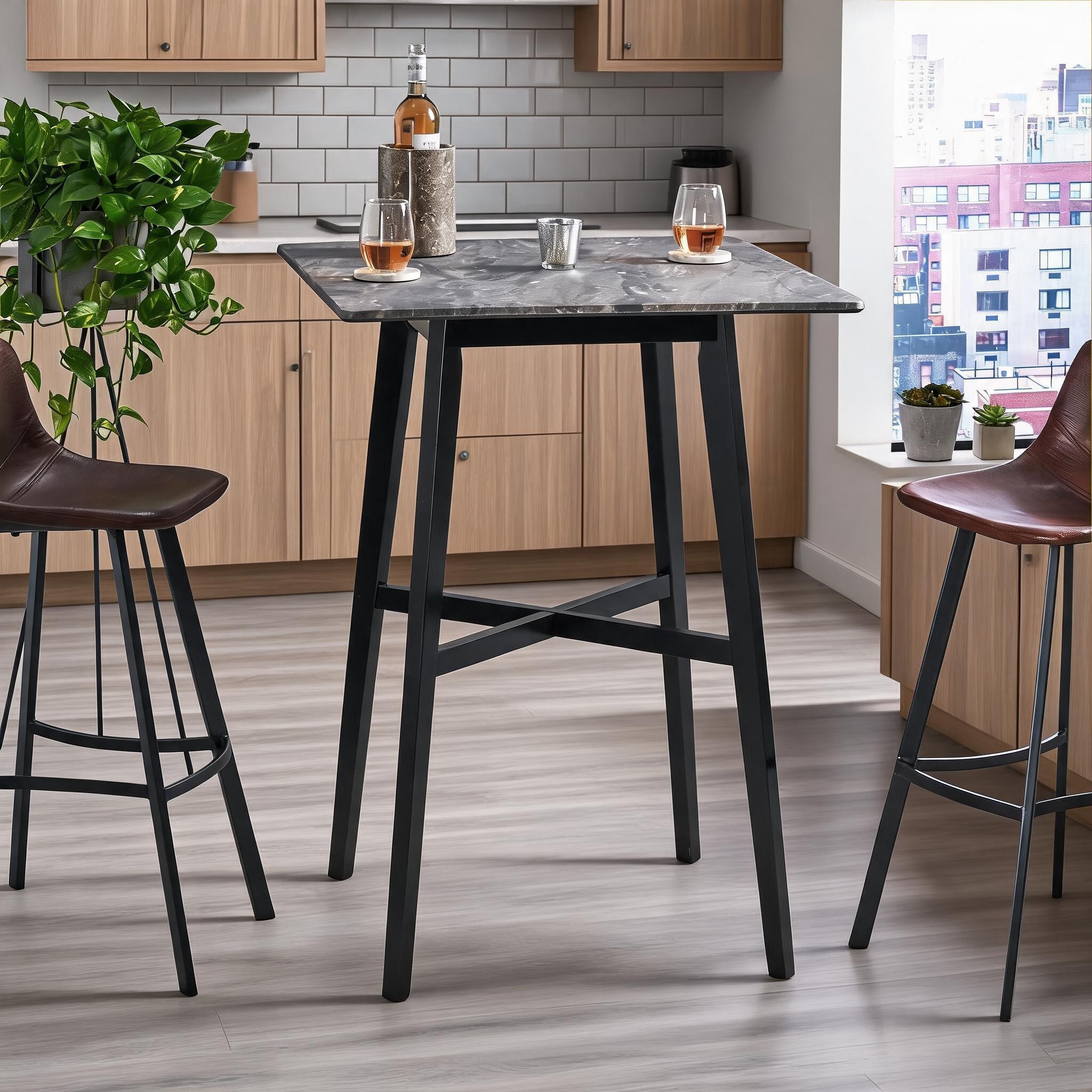 Watnature Modern Clean-Lined Neutral Gray Black Rubberwood 42 Inch Bar ...