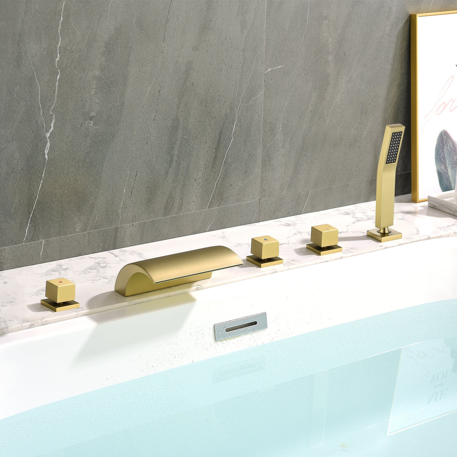 Boyel Living Brushed Gold Cold and Hot Water Five Hole Installation ...