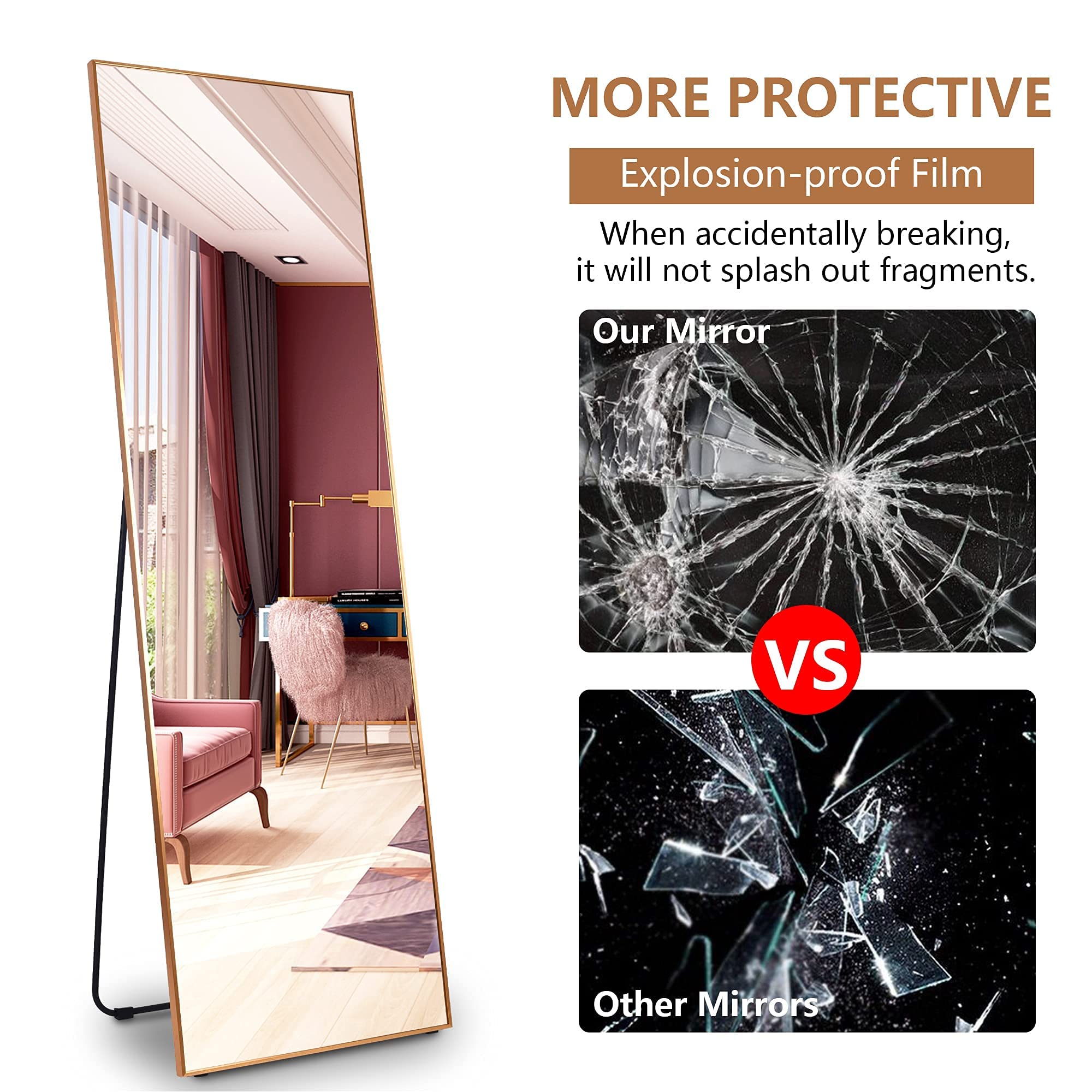 Vlsrka 63 x 16 Inch Full Length Mirror with Stand Wall Mounted or Free ...