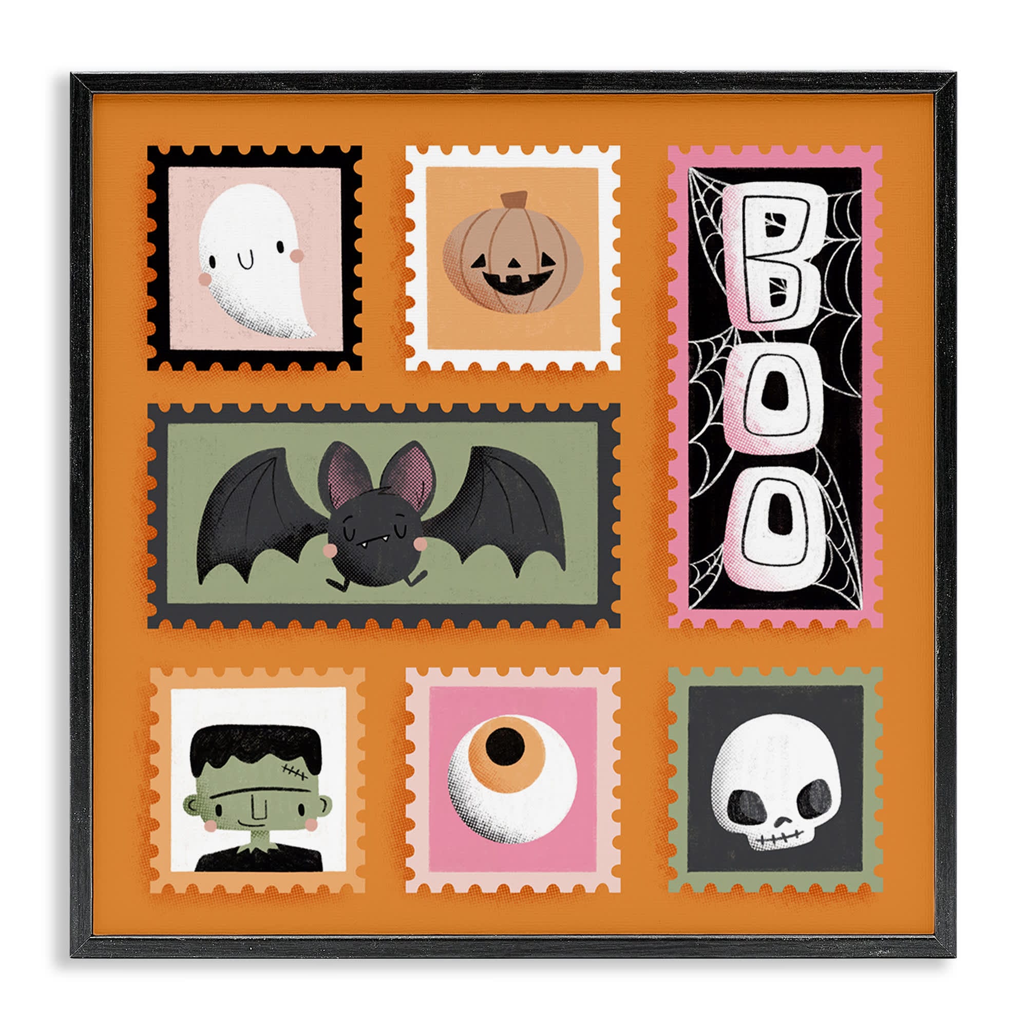 Stupell Industries Spooky Cute Halloween Stamps Black Framed Giclee Art ...