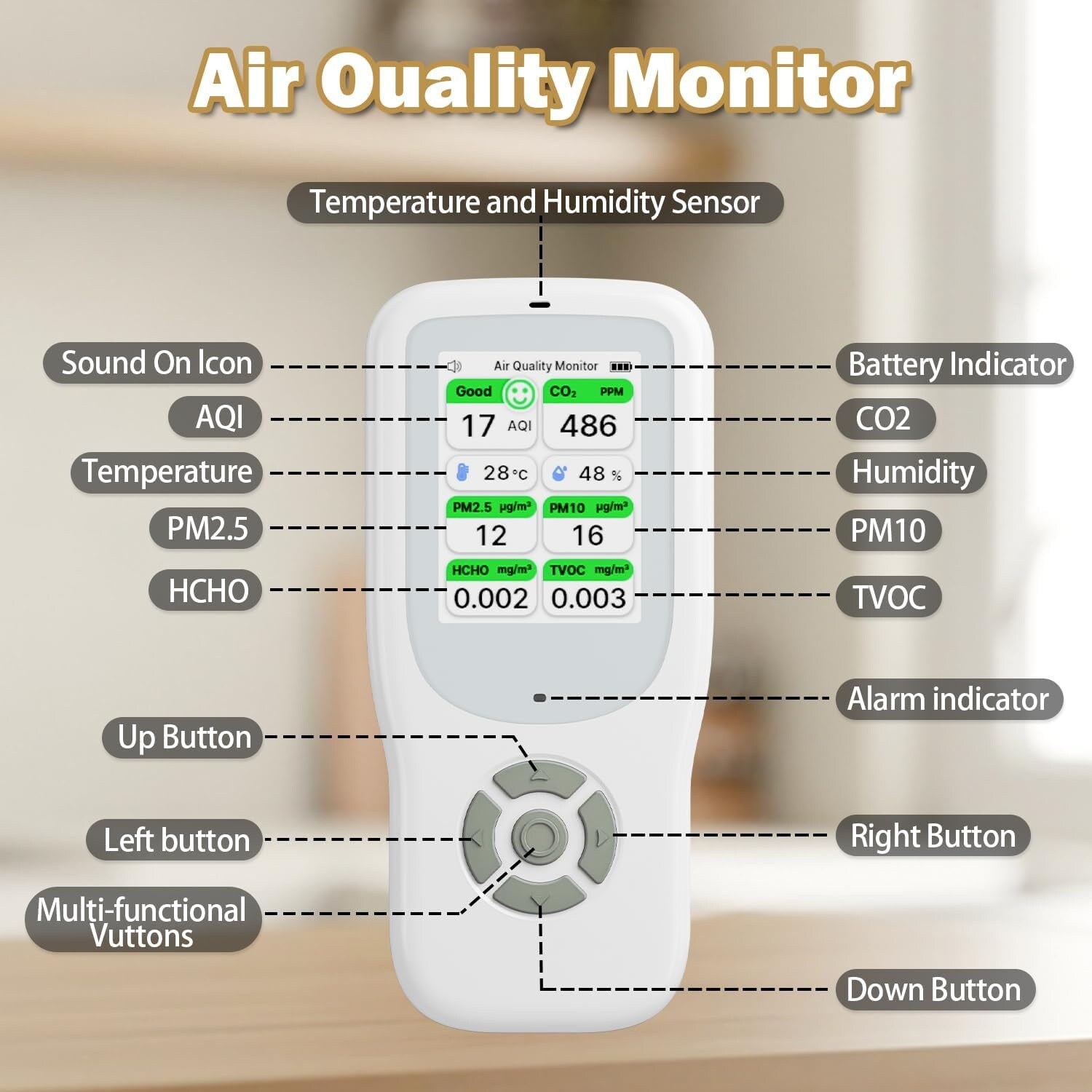 Misopily 11 in 1 Portable Air Quality Monitor Indoor Detector with ...
