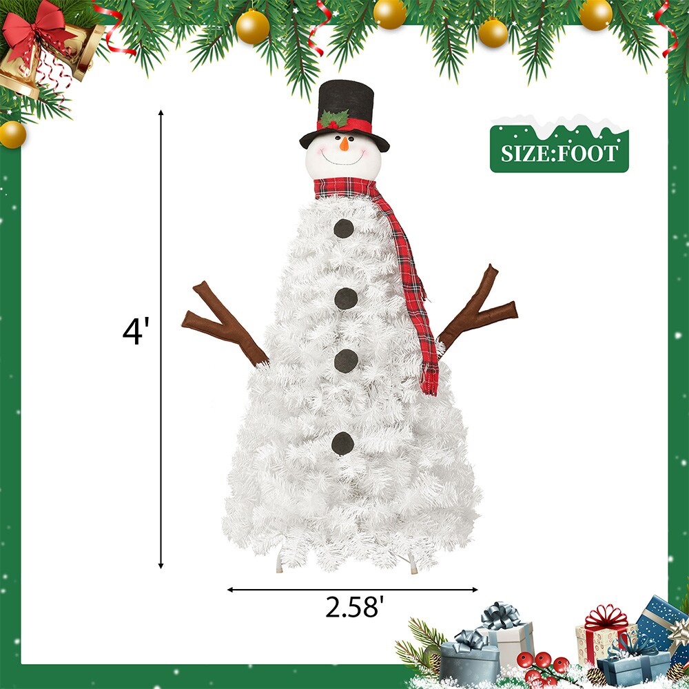 YOSIMFUR 4ft Pre-lit Christmas Tree with 100 Lights Snowman-Shaped ...