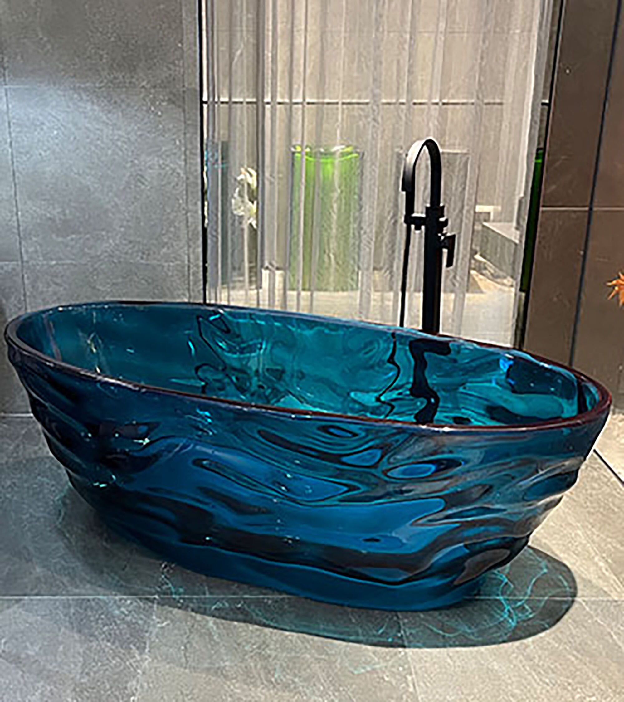 CASAINC 67 inch Freestanding Resin Soaking Bathtub Lake Blue 30.12-in x ...