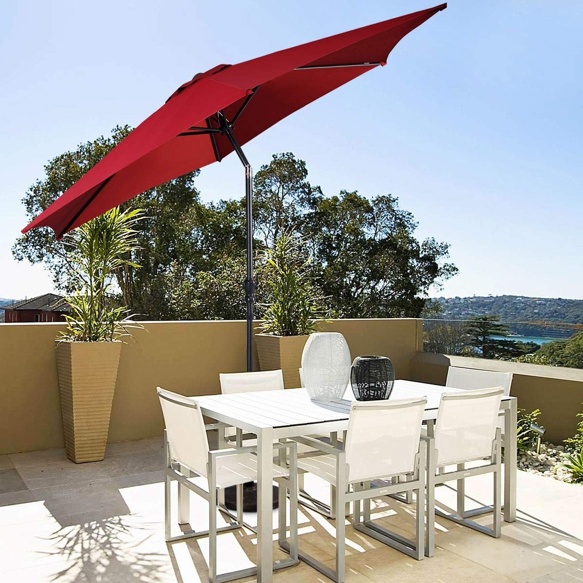Slickblue 9 ft Steel Crank Lift Tilt Outdoor Patio Umbrella Polyester ...
