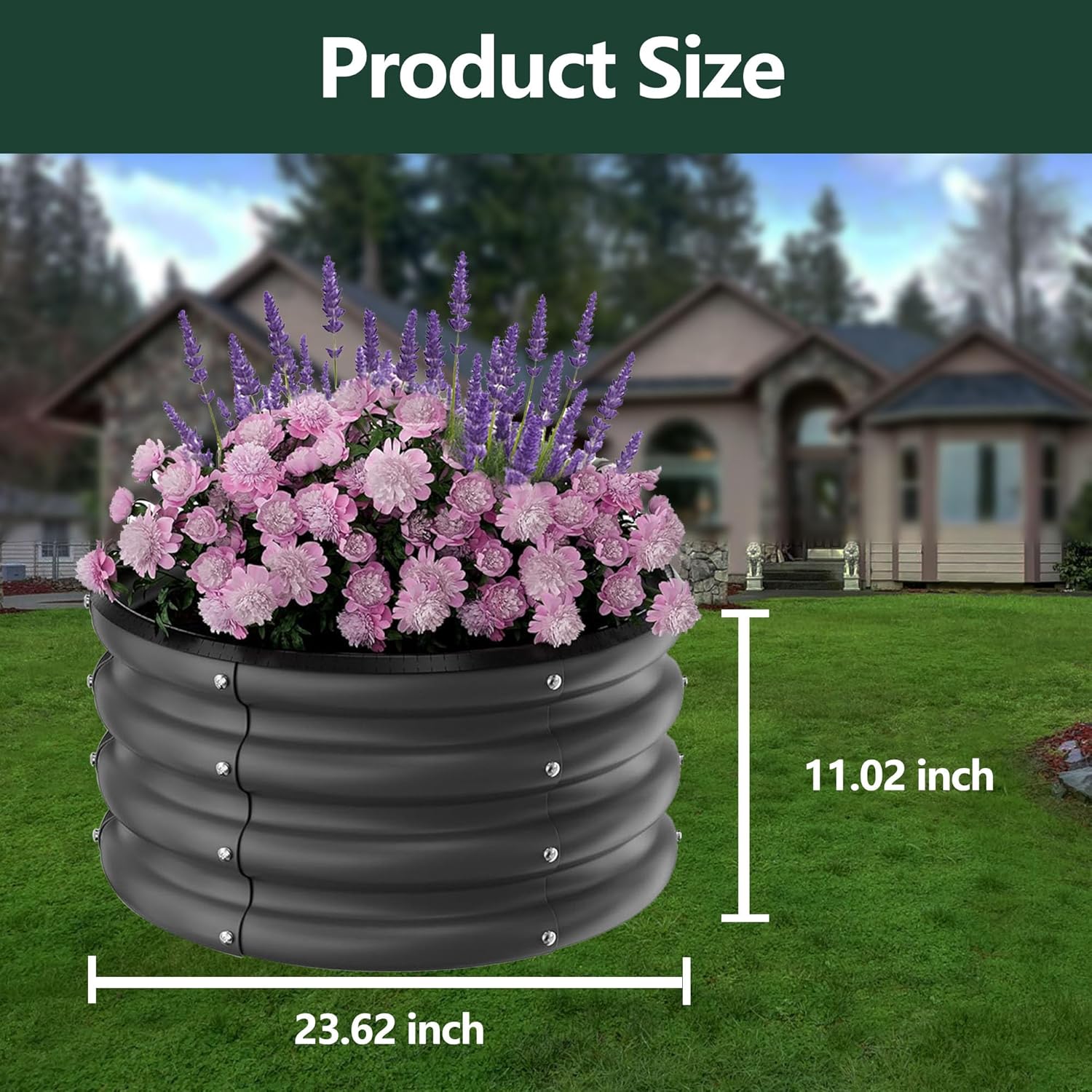 Garvee 3 Pcs Galvanized Raised Garden Beds Outdoor 2x2x1Ft Round Metal ...