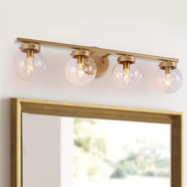 Uolfin 28-in 4-Light Brass Gold with Clear Globe Glass Shades LED ... Uolfin 28-in 4-Light Brass Gold with Clear Globe Glass Shades LED ...