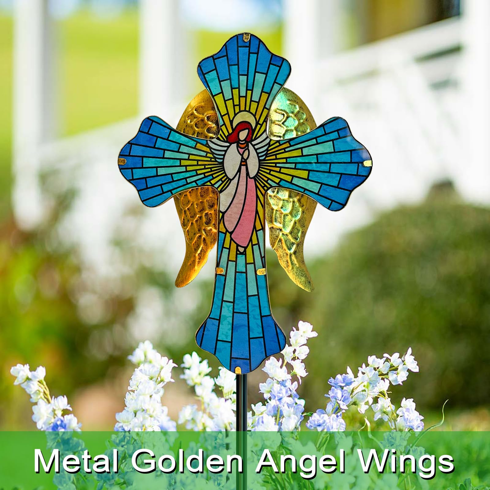 Etokfoks 33 Inch Solar Cross Garden Light Outdoor Decorative with Warm ...
