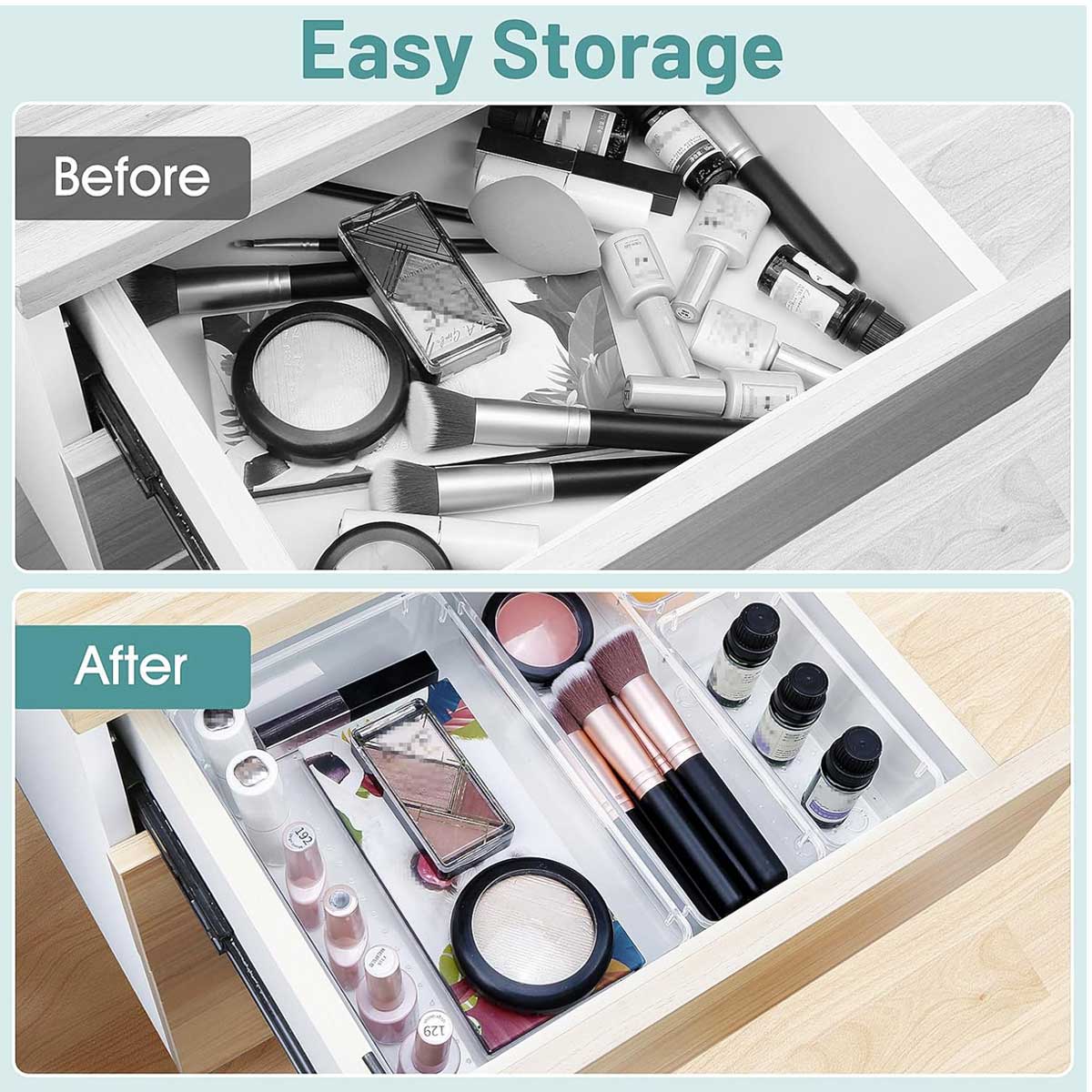 Aoibox 25 Piece Clear Plastic Drawer Organizer Set 4 Sizes Stackable ...