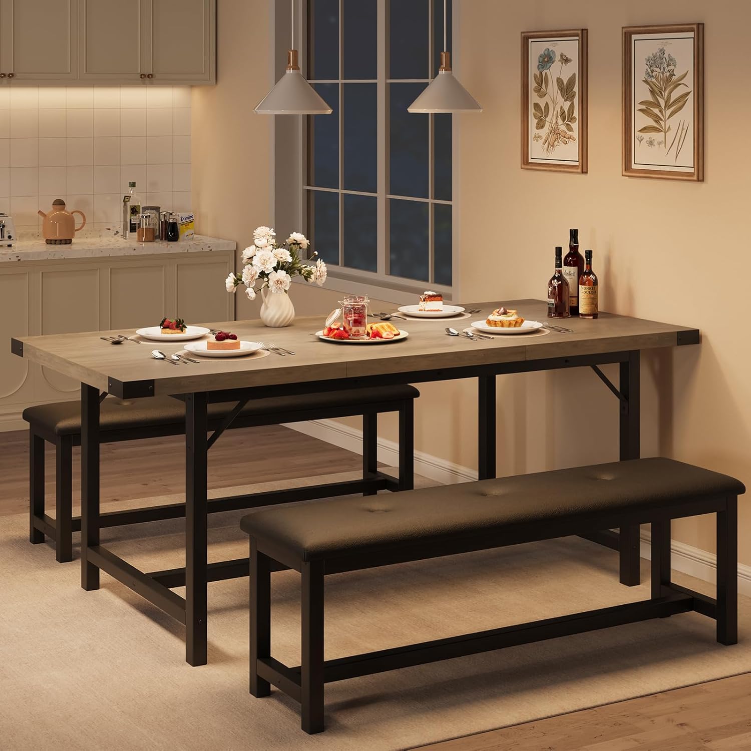 Garvee Dining Table Set for 4-6 63 Inch Extendable Wood Dining Room ...