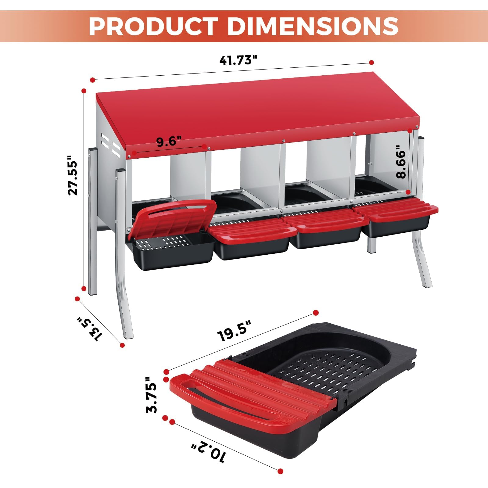 DEXSO 4 Compartment Stainless Steel Chicken Nesting Boxes with Legs ...